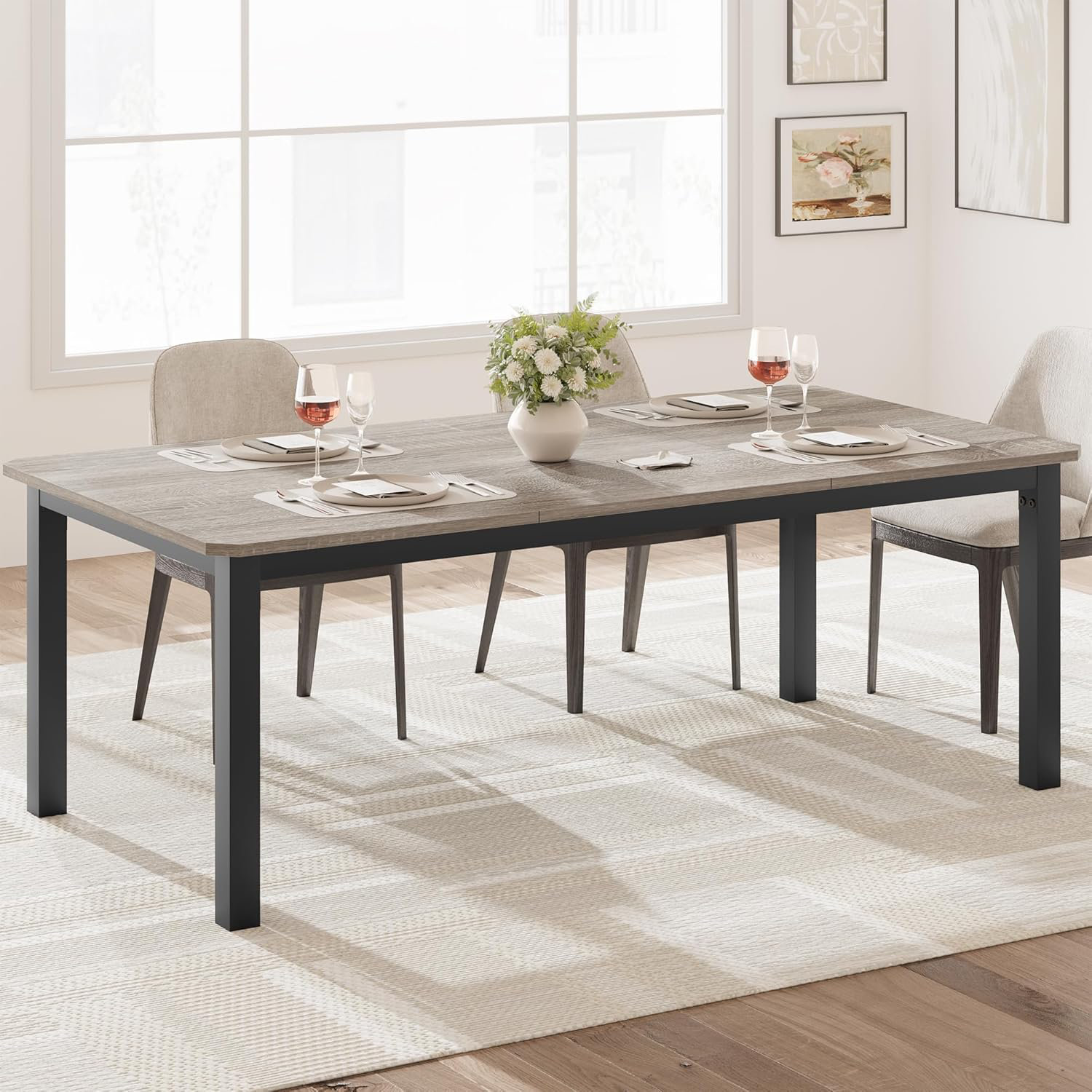 17 Stories 78'' Long Kitchen Table For 4-6, Wood Dining Room Table ...