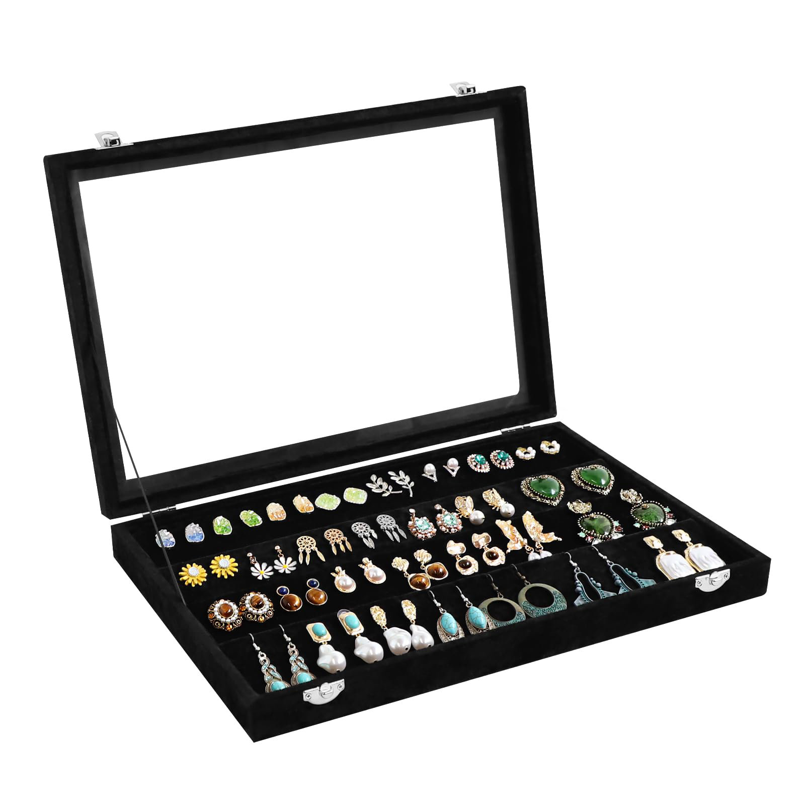 Latitude Run® Set Of 32 Pairs Of Earring Storage Trays, Velvet Jewelry ...
