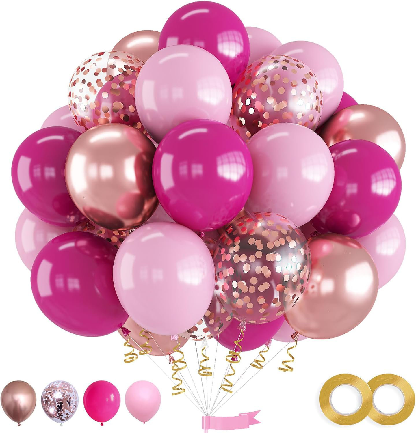 The Party Aisle™ Pink Balloons, 60 Pcs Hot Pink Balloons Set | Wayfair