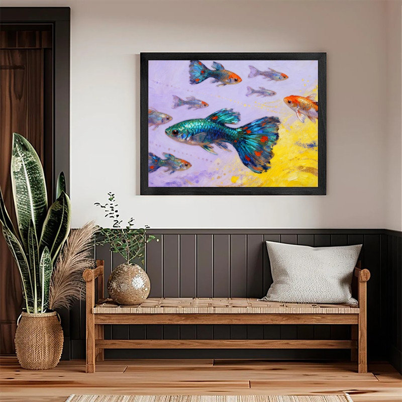 Ebern Designs Black Framed Colorful Guppy Fish Art, Vibrant ...