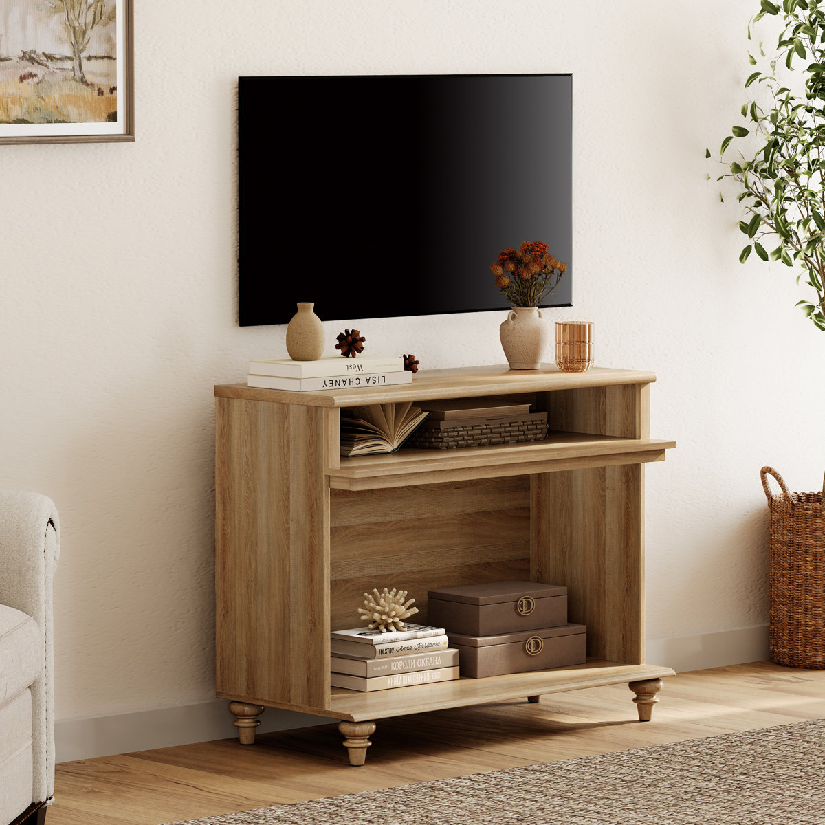 Highland Dunes TV Stand For 43 Inch TV, Wood TV Console Table Storage ...