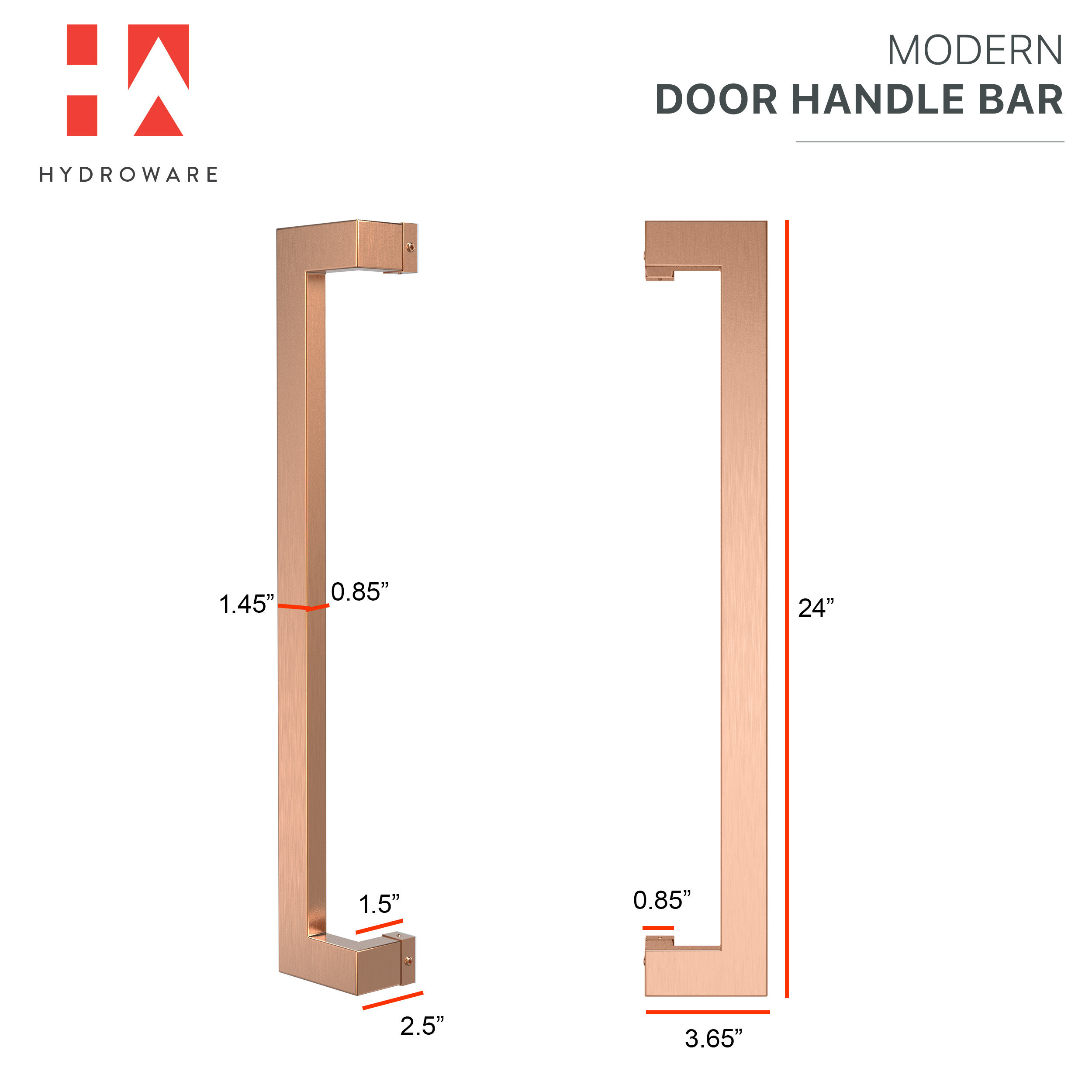 HYDROWARE Brushed Copper Pull/Push Door Handle - Modern Contemporary ...