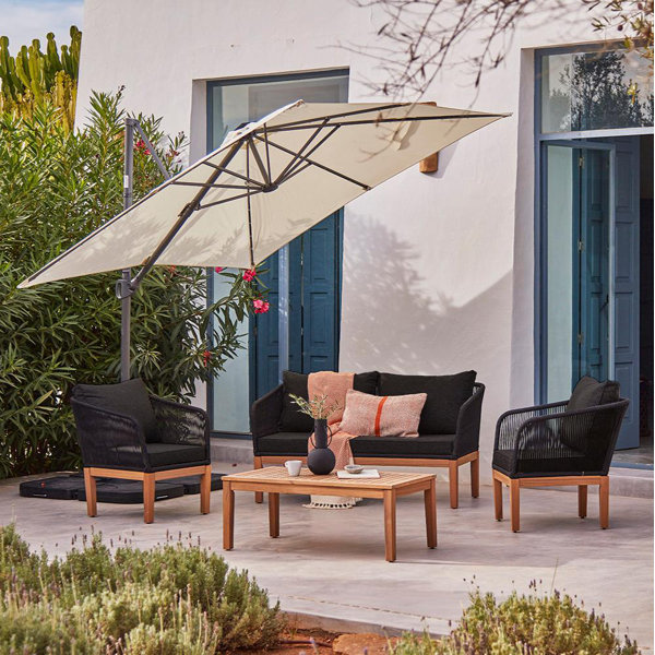 17 Stories Ridger Rope Garden Conversation Set with Cream LED Premium ...