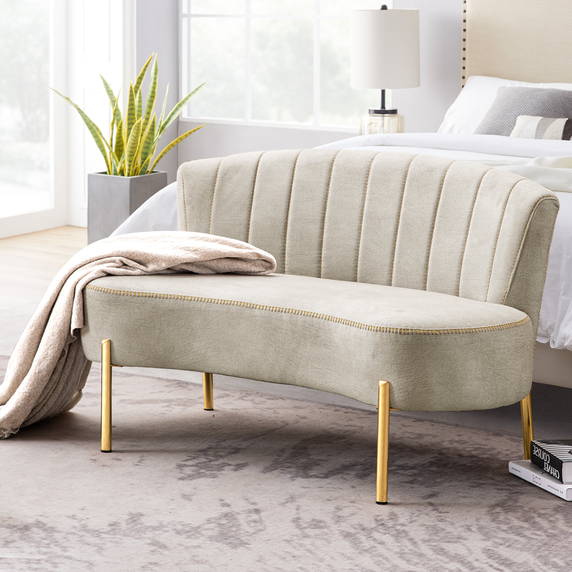 Everly Quinn Hitney Upholstered Bench & Reviews | Wayfair