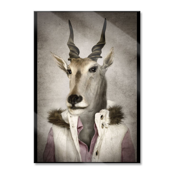 Happy Larry Glass art | Mural on real glass | Antelope head with human ...