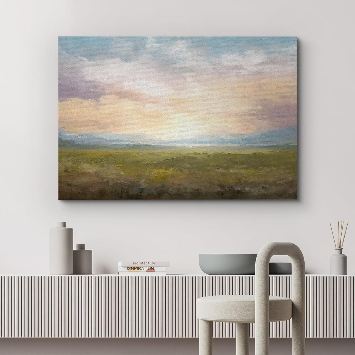 IDEA4WALL Minimal Landscape Sunset Sky Rustic Grass Field Nature ...