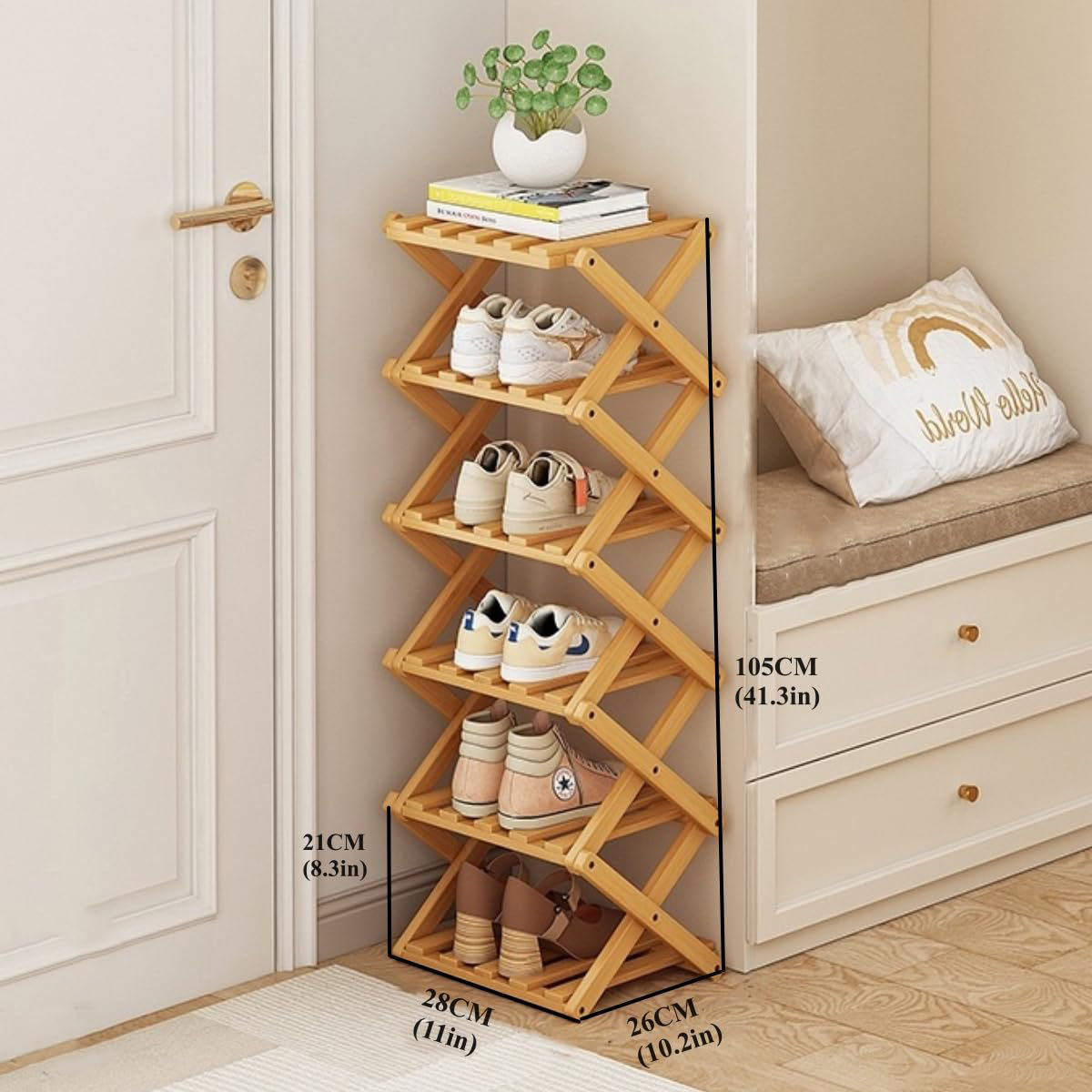 Rebrilliant 6-Layer Bamboo Foldable Shoe Rack, Natural And Practical ...
