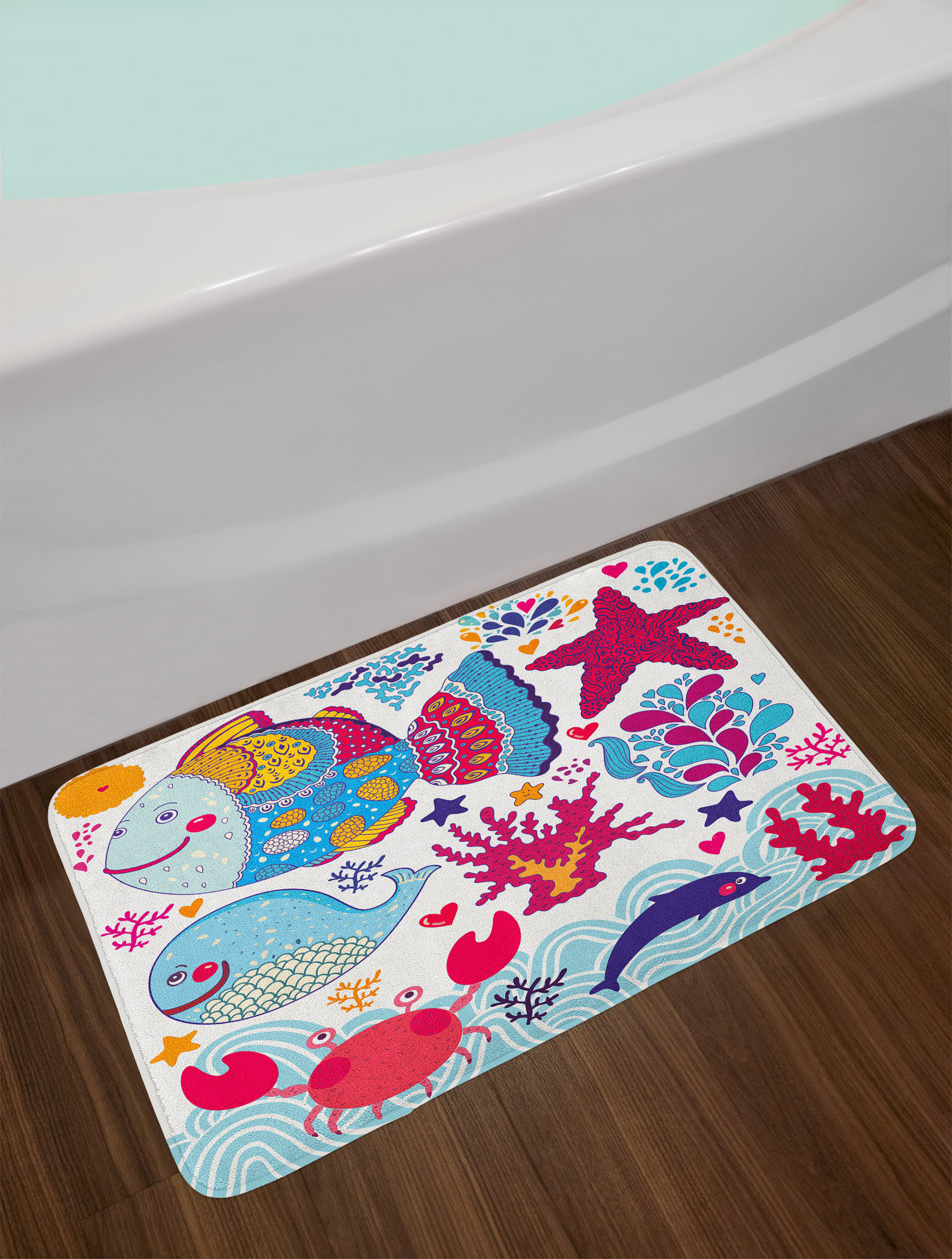 East Urban Home Multicolor Fish Bath Rug | Wayfair