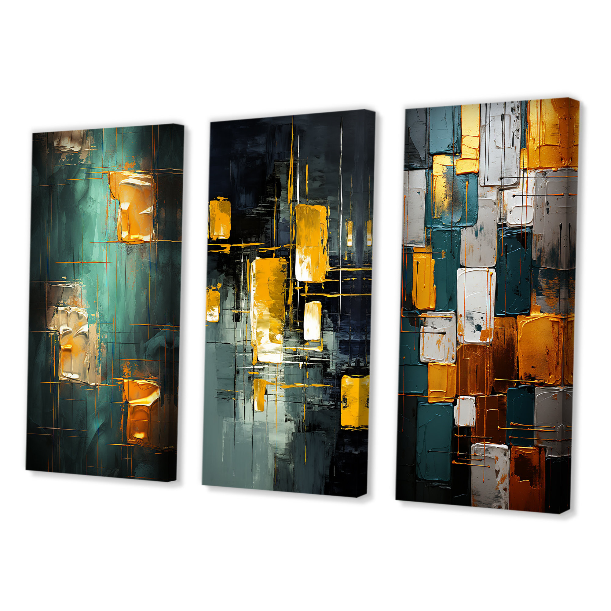 Latitude Run® " Yellow Interlude Abstract Expressionism Teal III " 3 ...