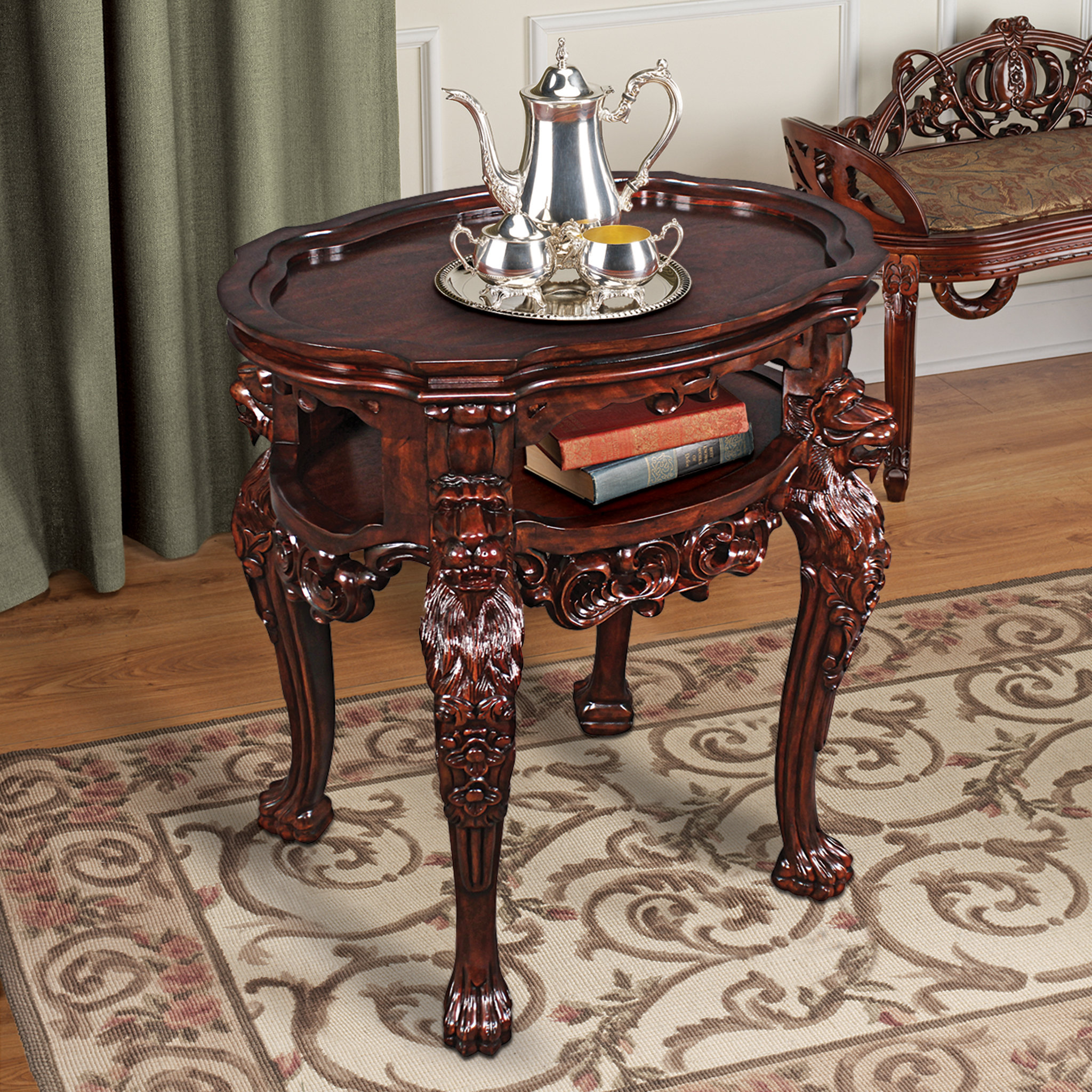 Design Toscano Lord Raffles Solid Wood Tray Top End Table Storage ...