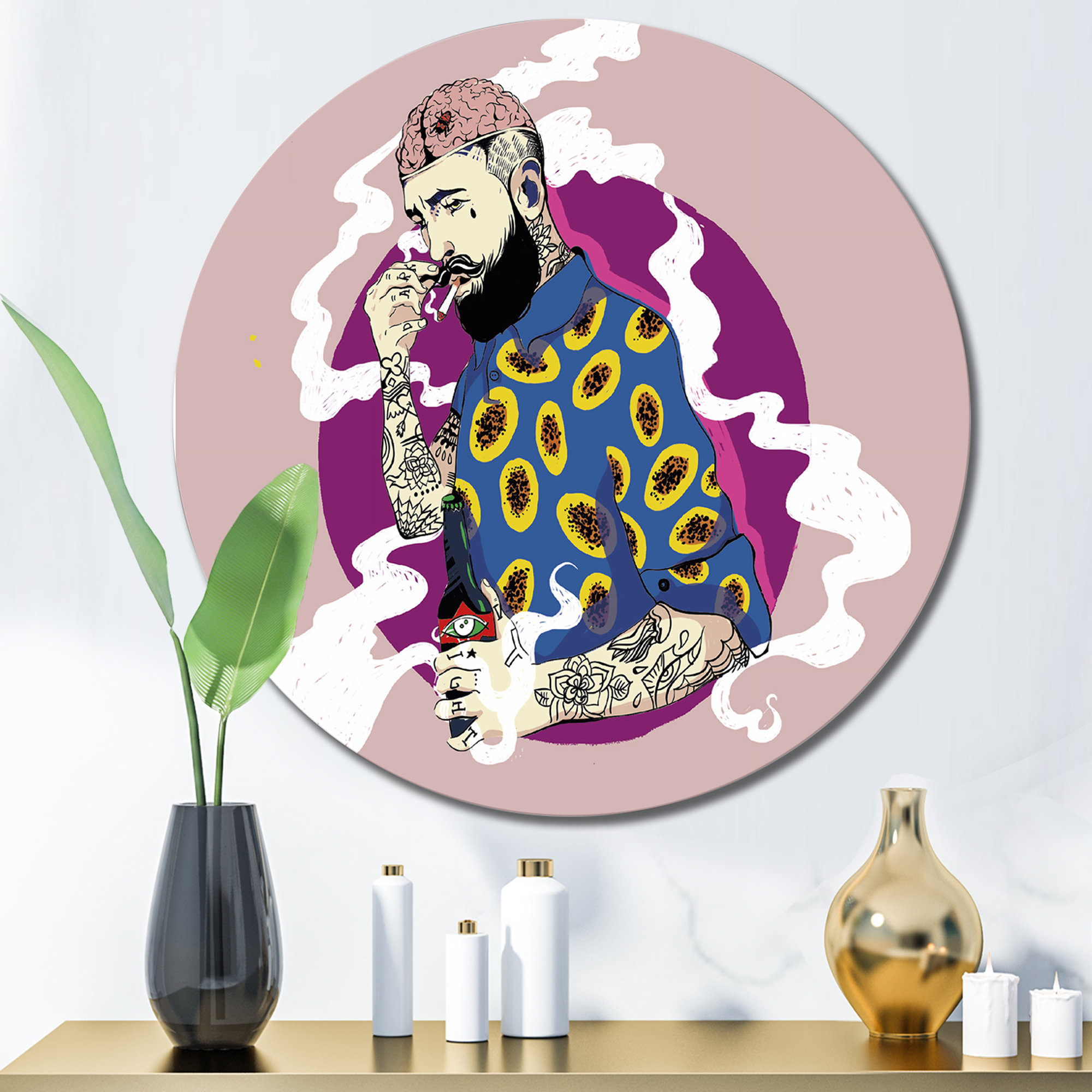 East Urban Home Hipster Man With Beard Smokes A Cigarette - Glam Metal ...