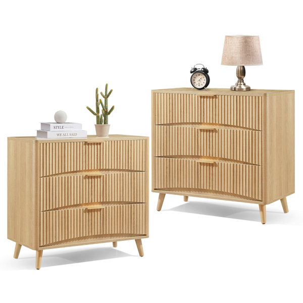 Foundry Select Large Fluted Nightstand Set Of 2, 3 Drawer Night Stand ...