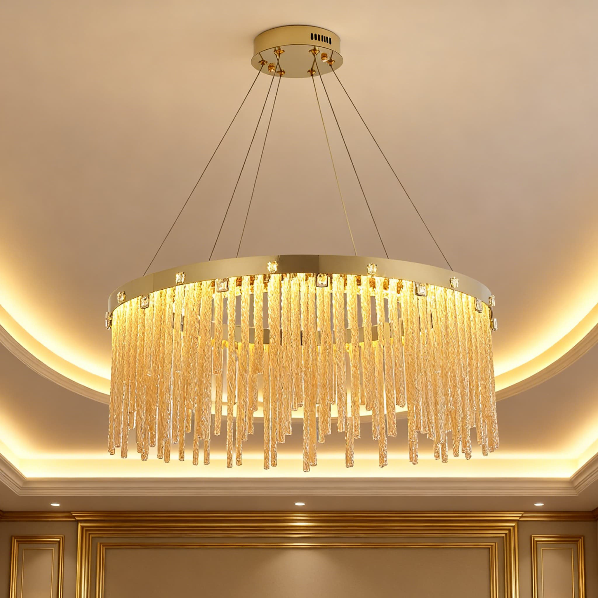 Everly Quinn Modern LED Chandelier With Adjustable Height, Dimmable ...