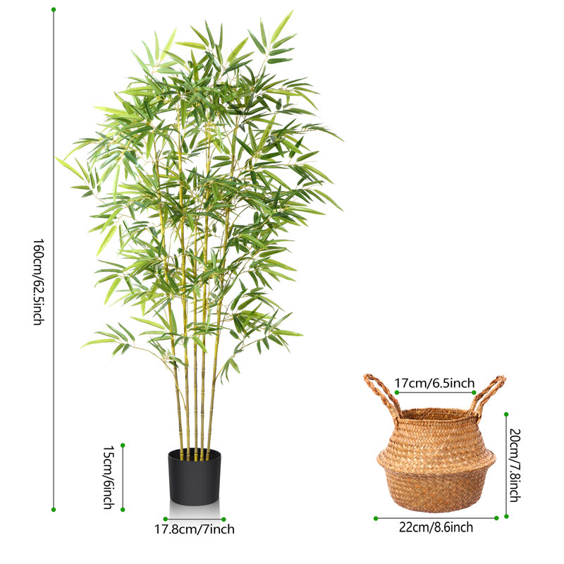 Primrue Adcock Artificial Bamboo Plants in Basket, Faux Plant for Home ...