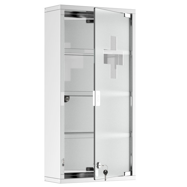 Latitude Run® Wall Mounted Medicine Cabinet, Locking Wall Cabinet With ...