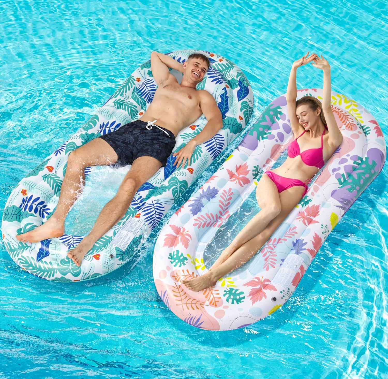 INVOTOT Pool Floats Lounger, 2 Pack Inflatable Pool Floats Adult Size, Water Hammock Pool Rafts ...