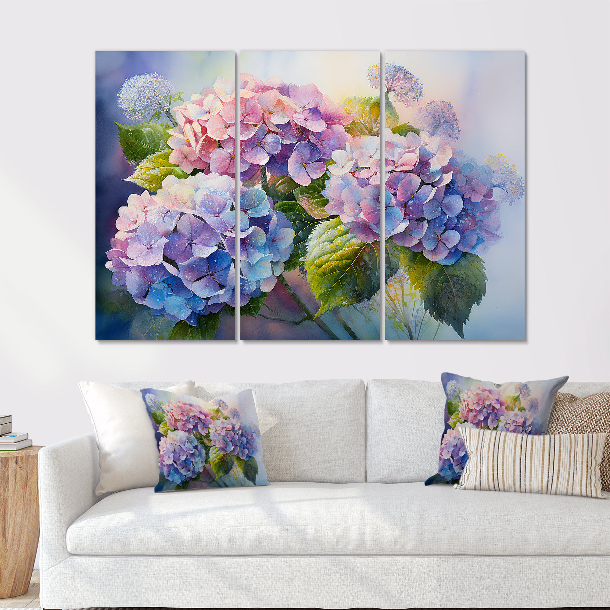 Design Art Pink And Purple Hydrangea Sunset - Hydrangea Wall Art Print ...
