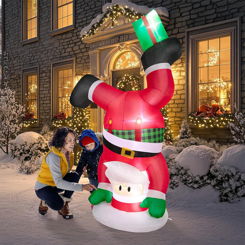The Holiday Aisle® 8 FT Handstand Santa Claus with 3 LED Lights Large ...
