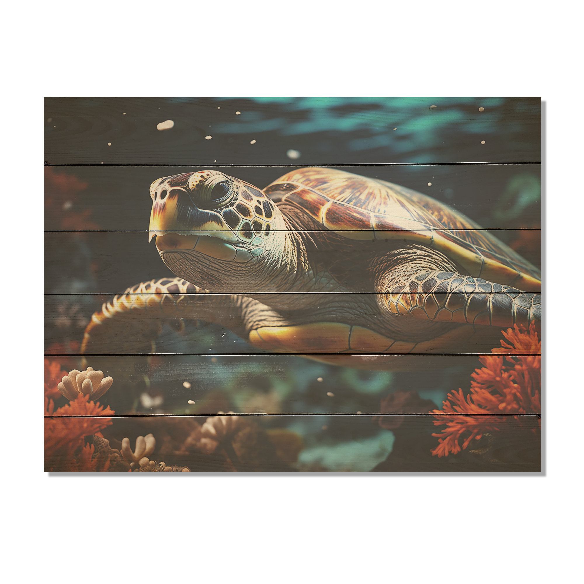 Bay Isle Home™ Minimalist Lagoon Turtle I - Turtle Wood Panel Wall Art ...