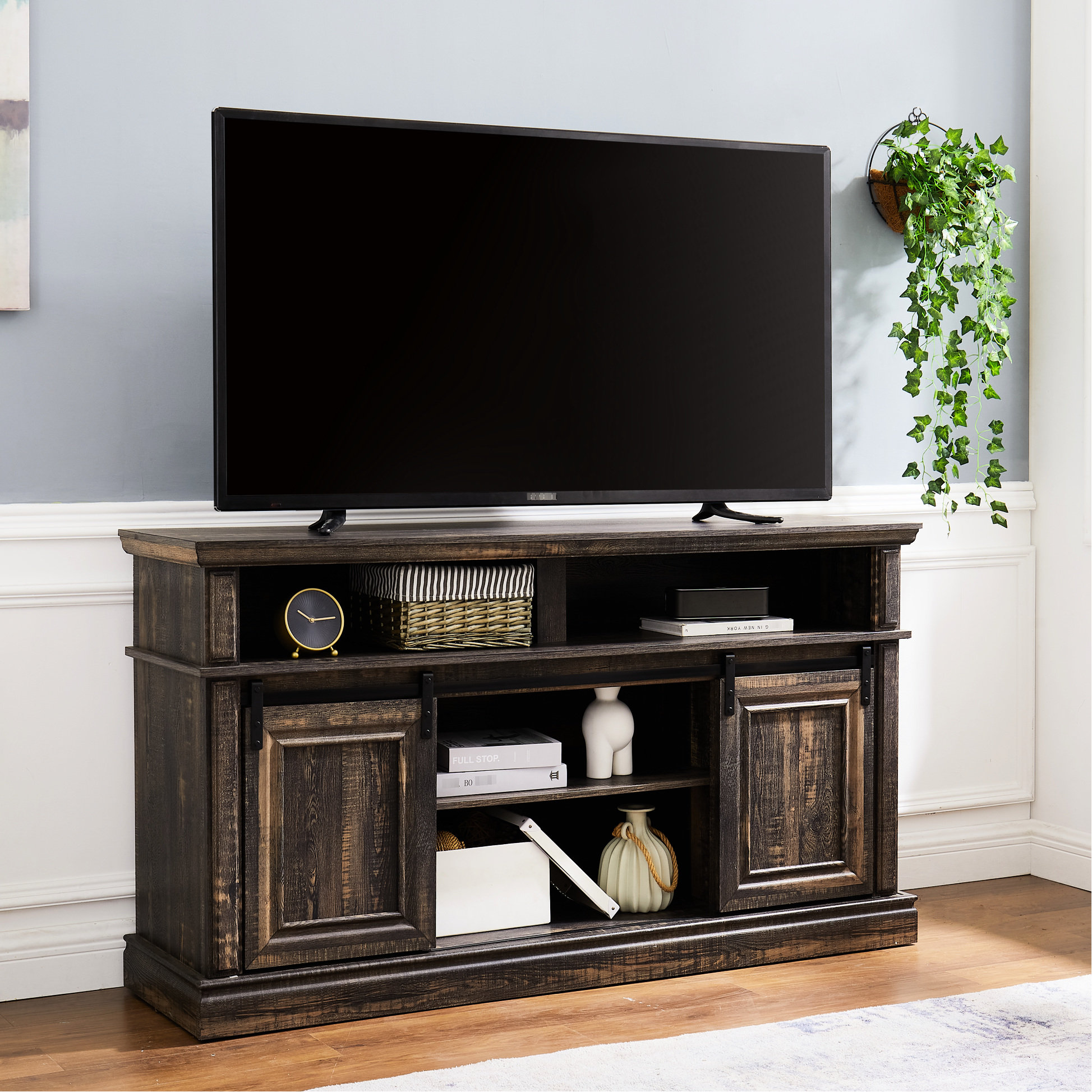Gracie Oaks Antique Brown Entertainment Stand With Storage, Fits 65 ...