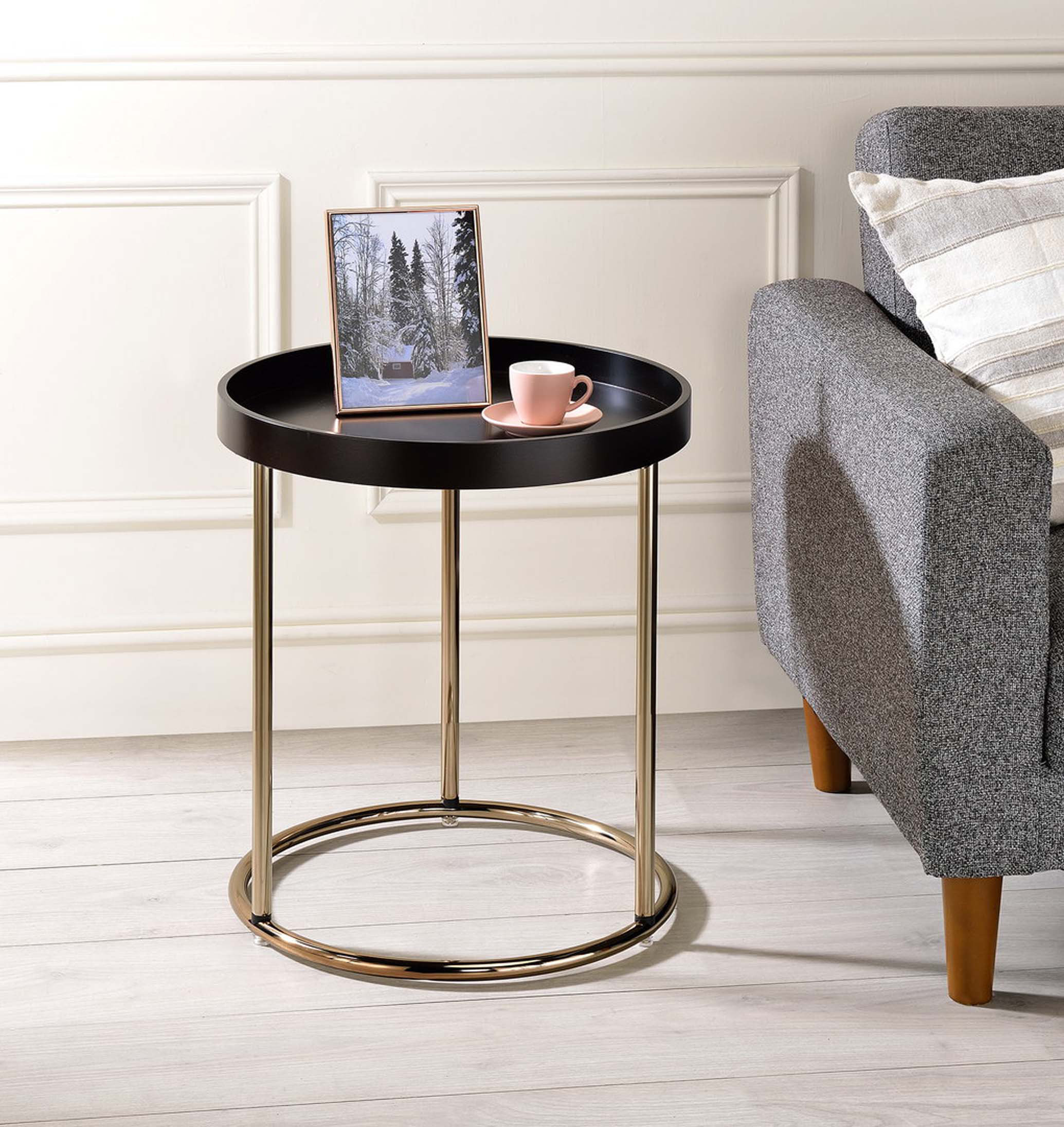 Mercer41 Edie Mid-Century Lipped Edge Side Table w/ Copper Legs ...