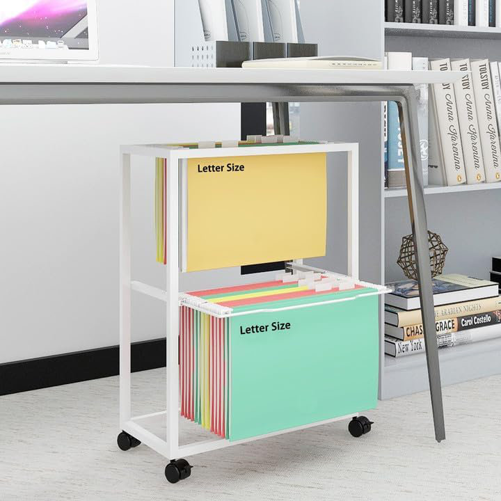 Inbox Zero 2 Tiers Metal Rolling File Carts With Wheels Hanging Files ...