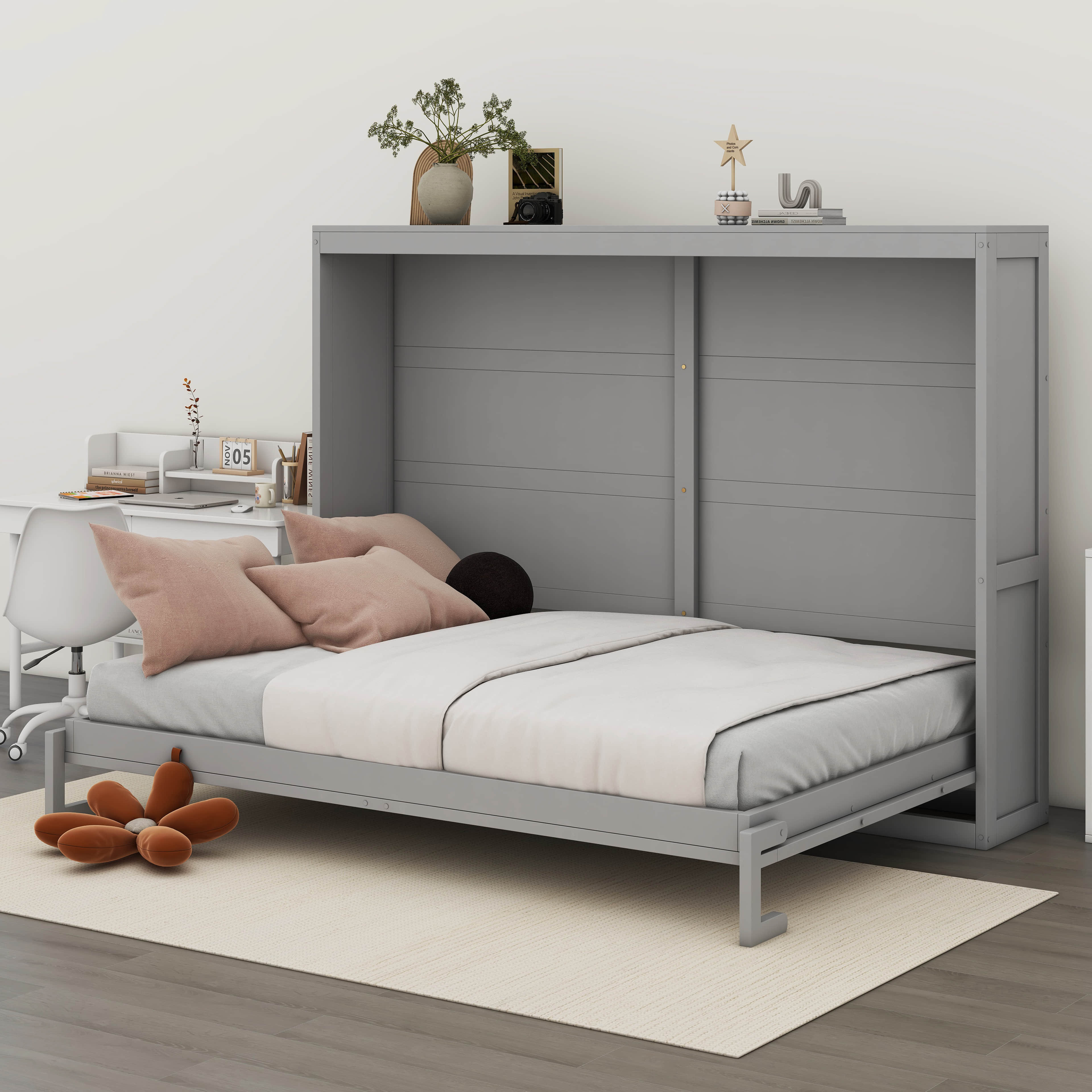 Red Barrel Studio® Stewart Queen Size Murphy Bed Wall Bed Modern Design With LED Lights | Wayfair