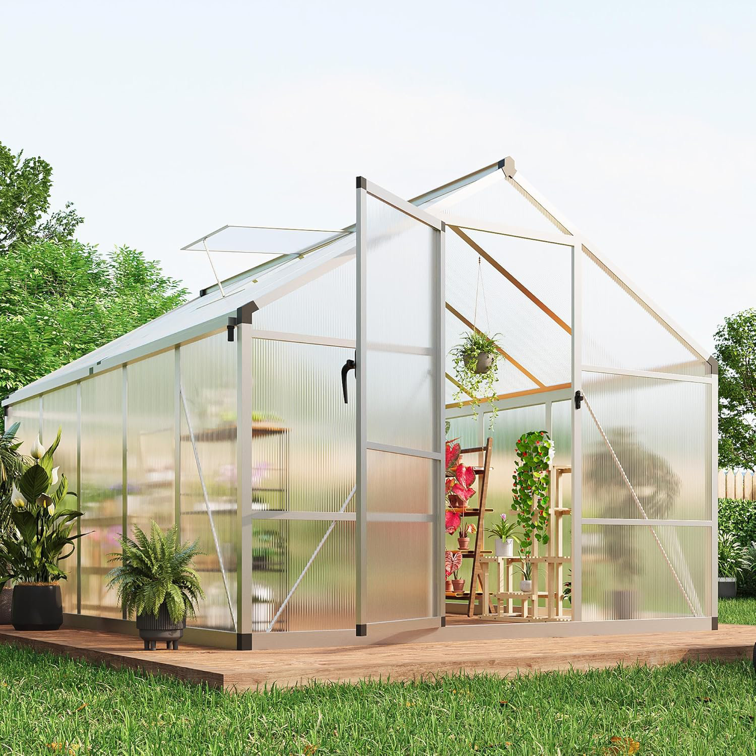 gaomon Greenhouse for Outdoors, Large Aluminum Greenhouses with Roof ...