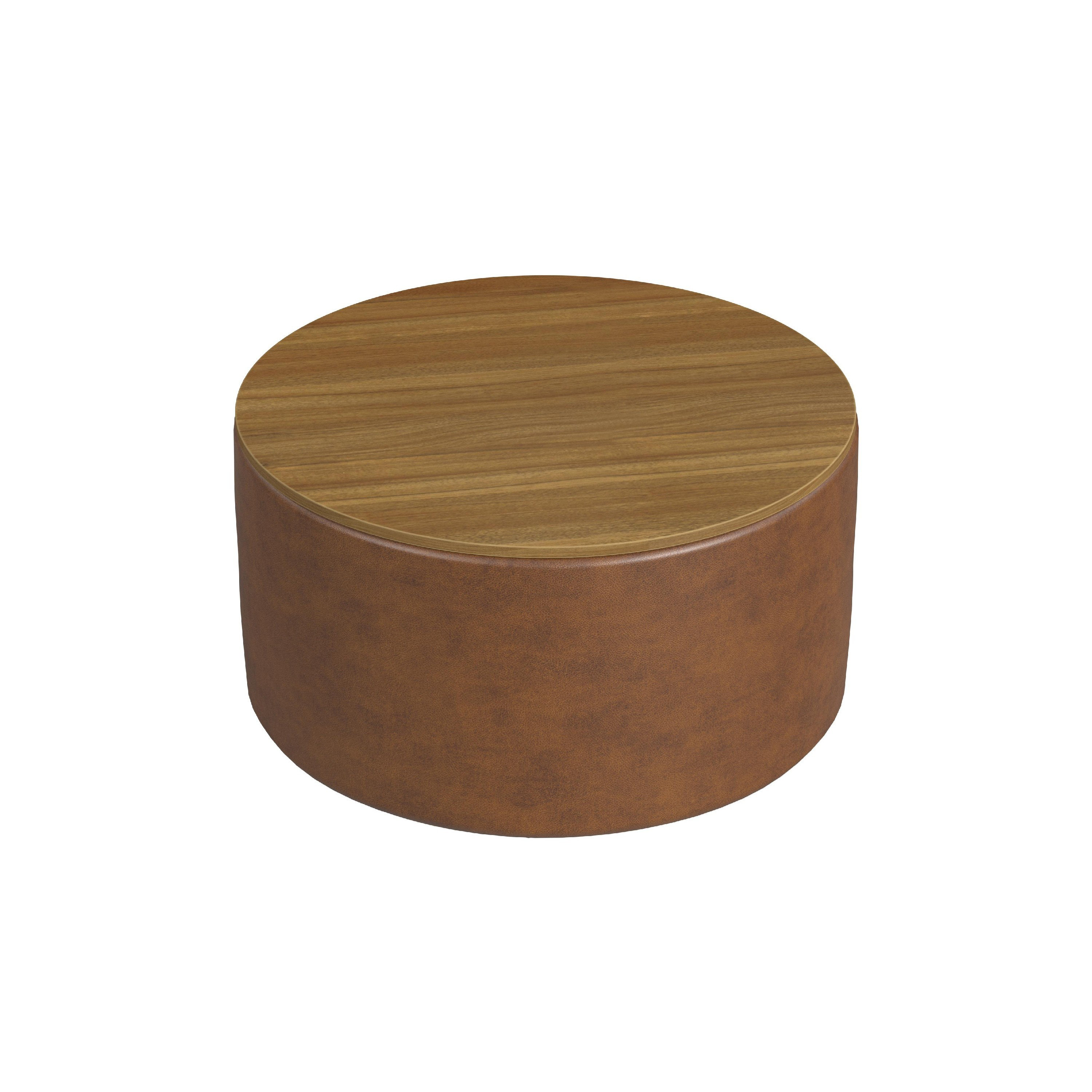 Benjara Mesy Storage Ottoman, 30 Inch Round Lift Tray Top, Brown Faux ...