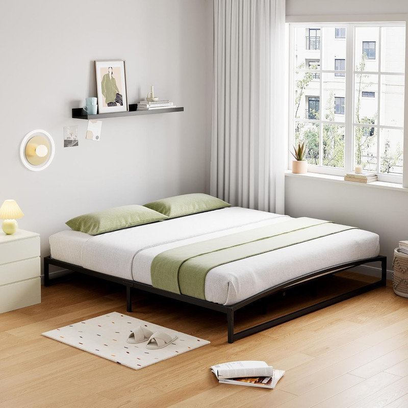 Ebern Designs Structure de lit en métal à profil bas avec tête et pied ...