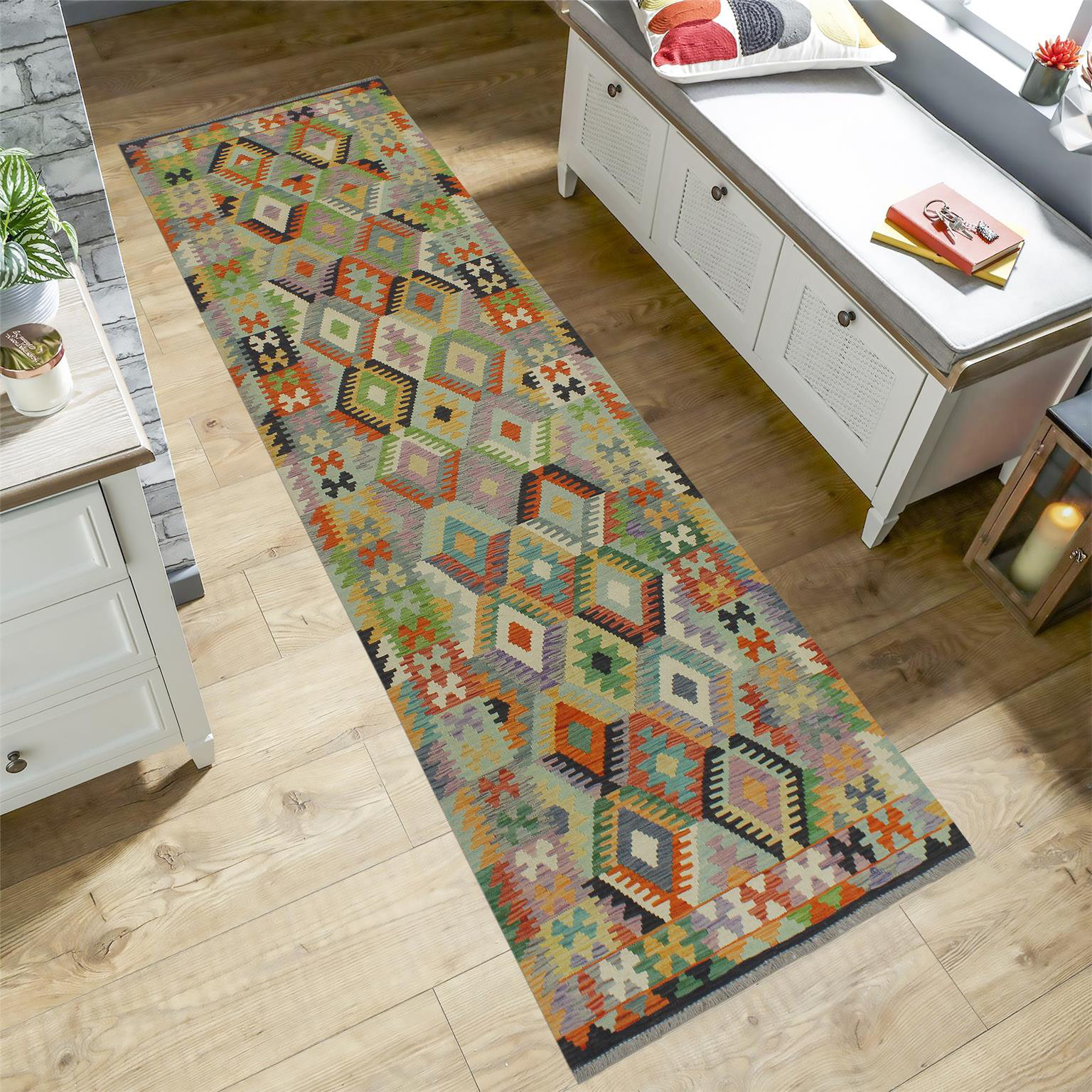 Isabelline Kemonte Geometric Handmade Runner 2'9'' x 9'9'' Wool Area ...