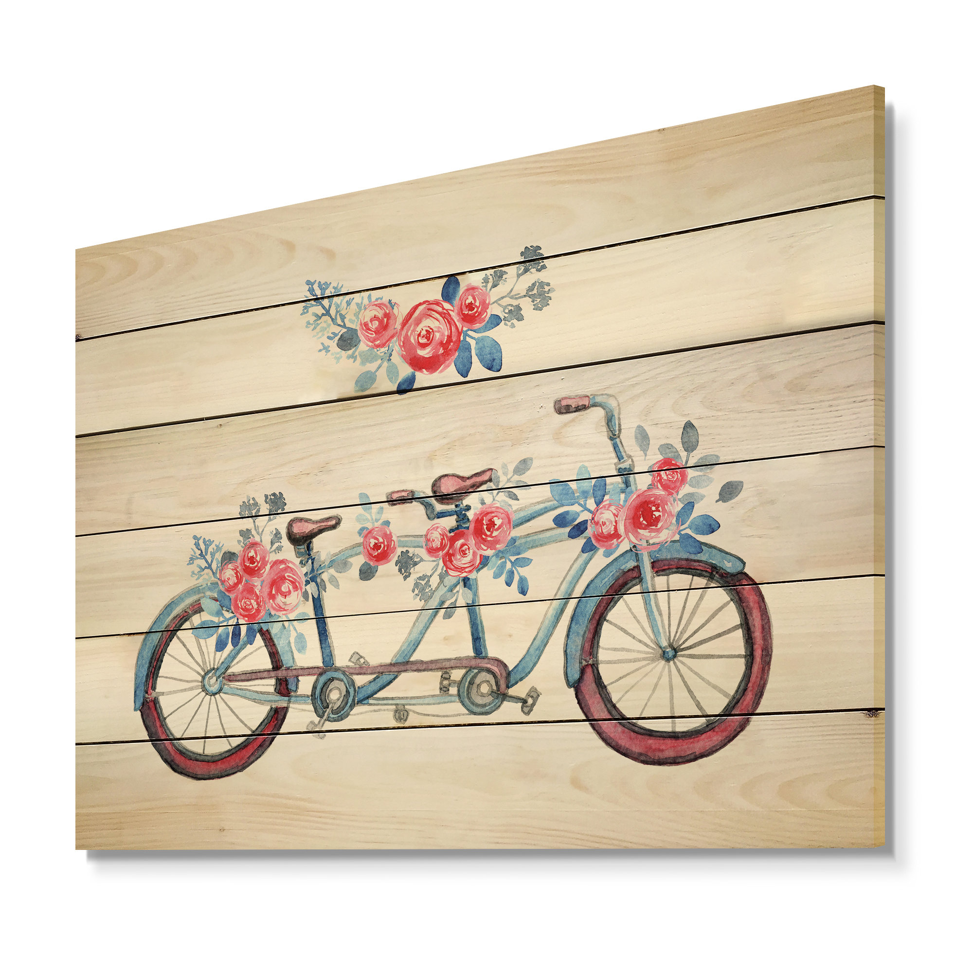 Winston Porter Tandem Bicycle - Cabin & Lodge Blue Wood Print | Wayfair