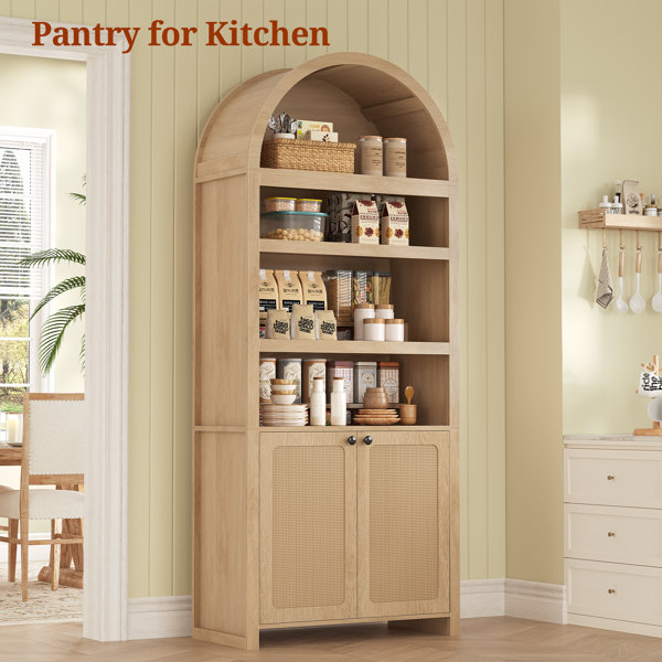 Bay Isle Home™ 81" Tall Arched Cabinets, Bookcase With Storage, Natural ...