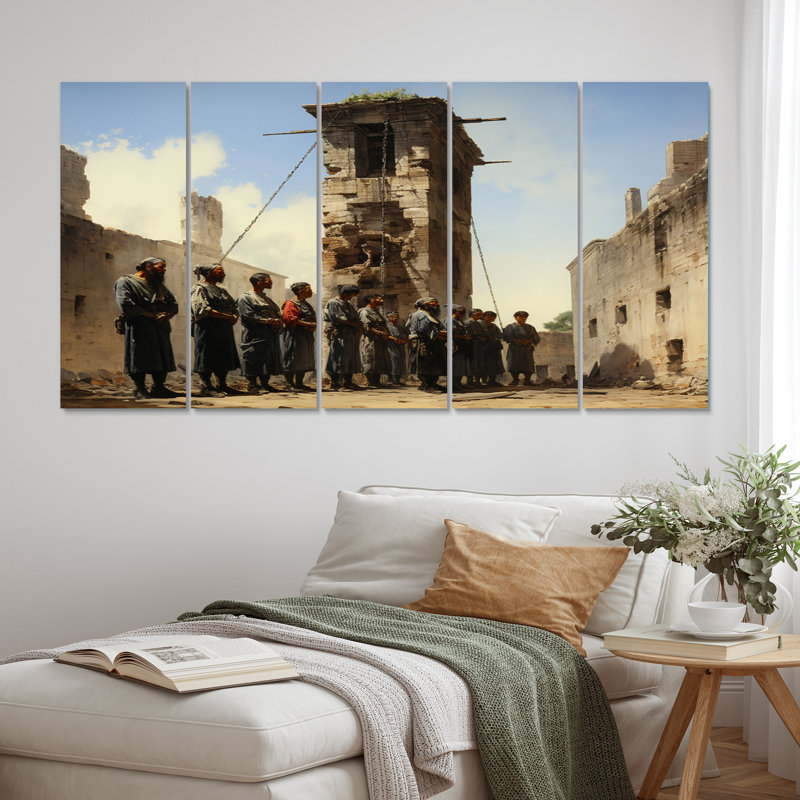 Ebern Designs Beige Blue Mexico Art The Execution On Canvas 5 Pieces ...