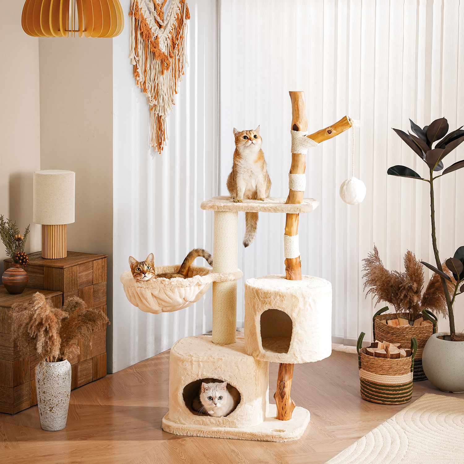KZLAA Solid Wood Cat Tree / Cat Condo Warm Cat Climbing Frame with Toys ...