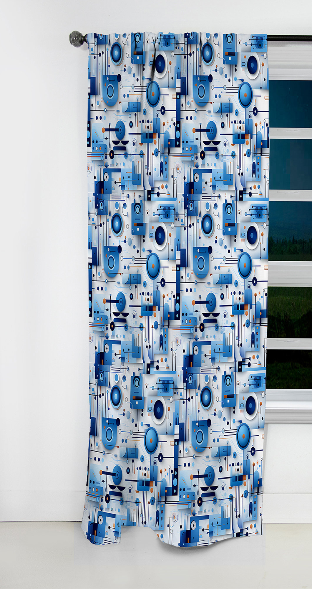 Design Art Blue And White Matrix Grid III - Abstract Curtain - Blackout ...