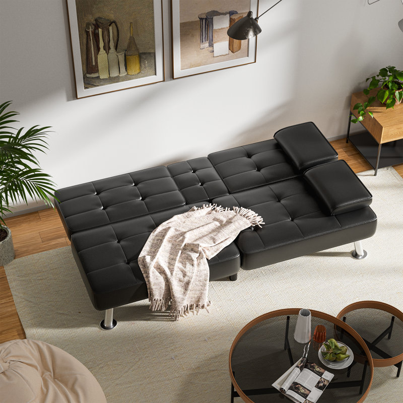 Ebern Designs Miray Twin 65'' Vegan Leather Convertible Sofa & Reviews ...