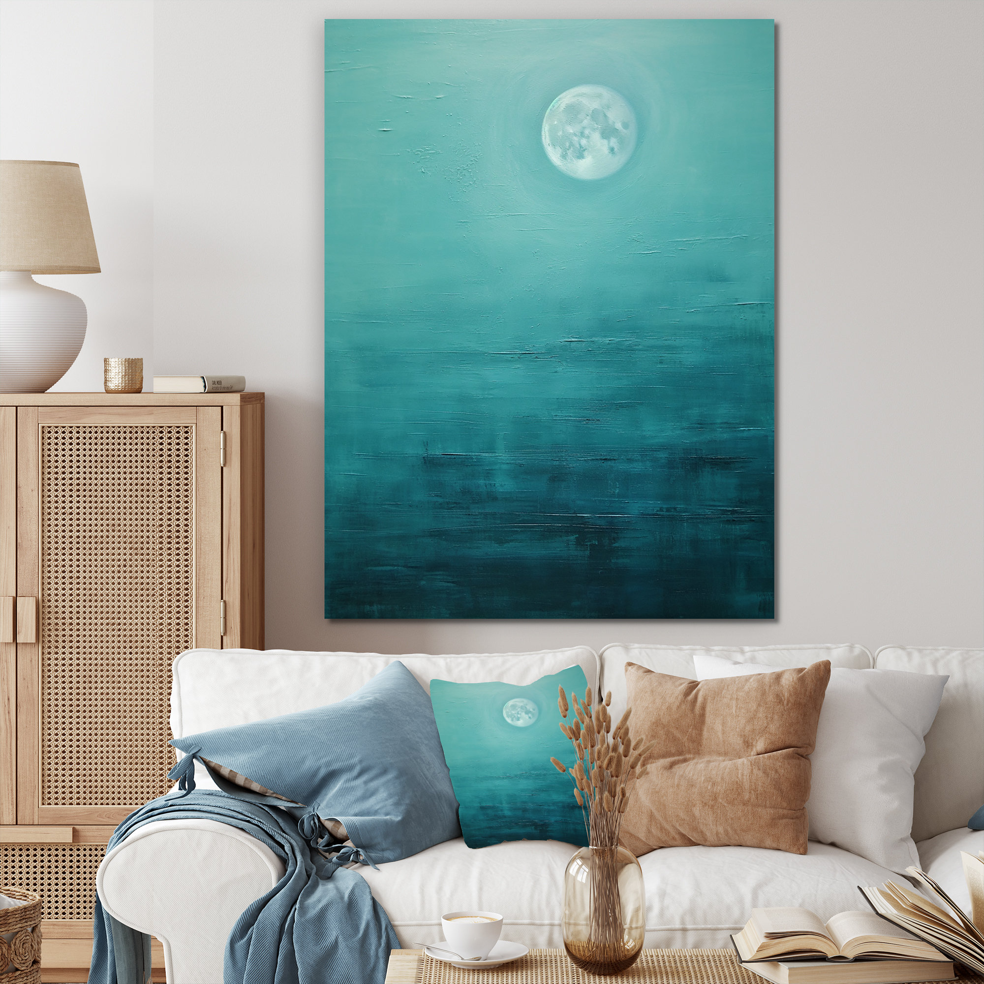 Design Art Teal Moon Tranquillity - Moon Canvas Art Print - Wayfair Canada