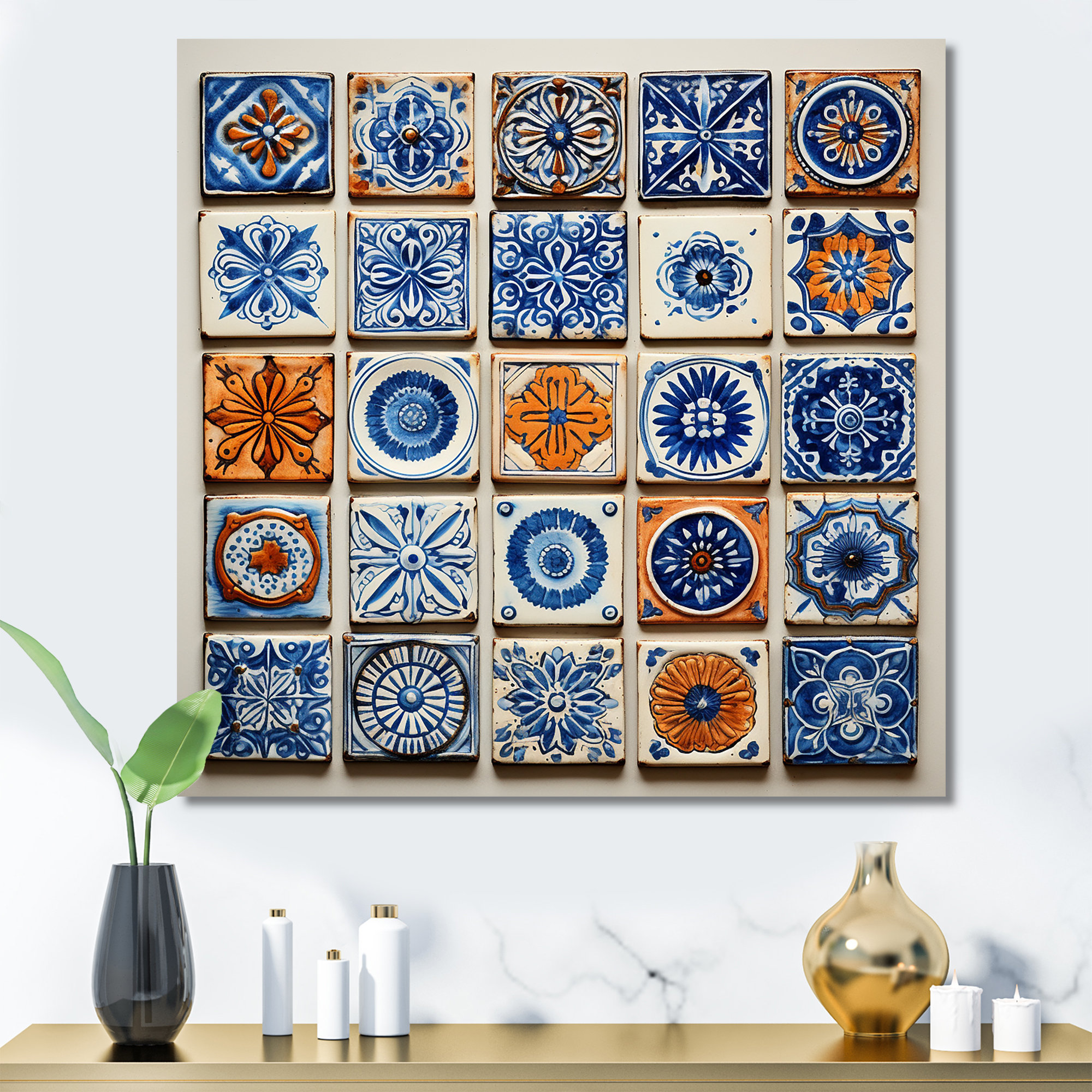 Bungalow Rose Boho Turkish Blue Tiles 1 - Boho Tiles Wall Art | Wayfair