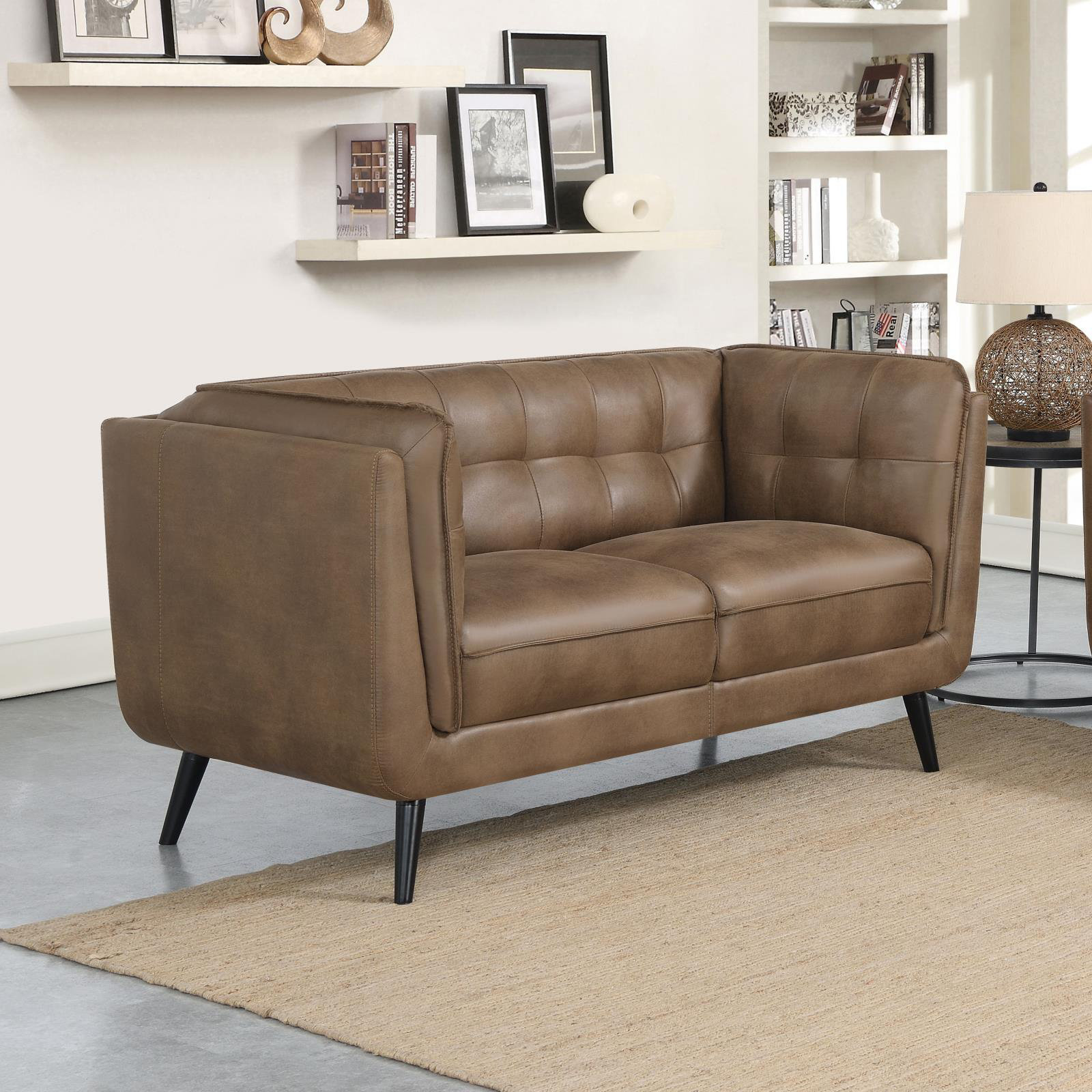 George Oliver Thatcher Upholstered Button Tufted Loveseat Brown | Wayfair