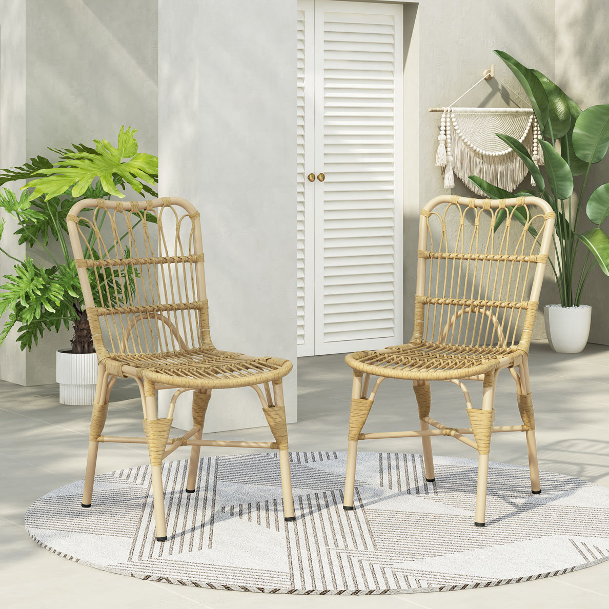 Bay Isle Home™ Outdoor PE Wicker Patio Dining Chairs Set of 2 | Wayfair