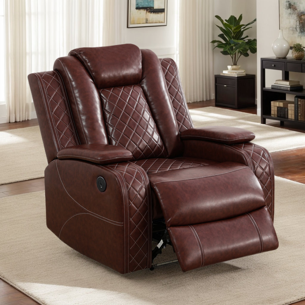 Winston Porter Charolett 37" Breathing Leather Power Recliner with LED ...