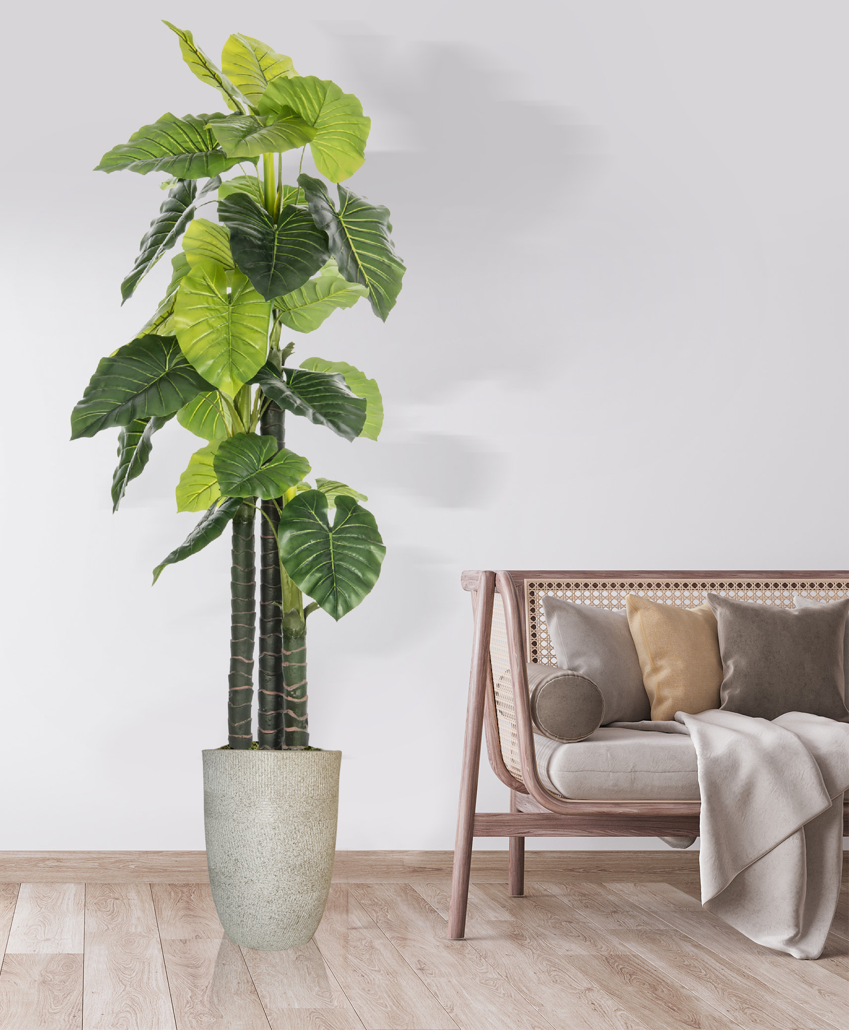 Vintage Home Artificial Elephant Ear Tree In A Tall Beige Checkered ...