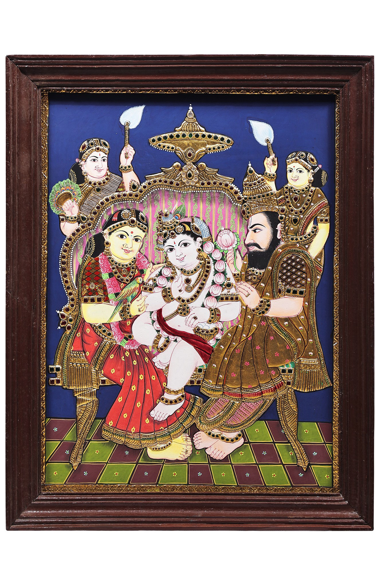 Exotic India Lord Krishna With Nanda And Yashoda Tanjore | Traditional ...