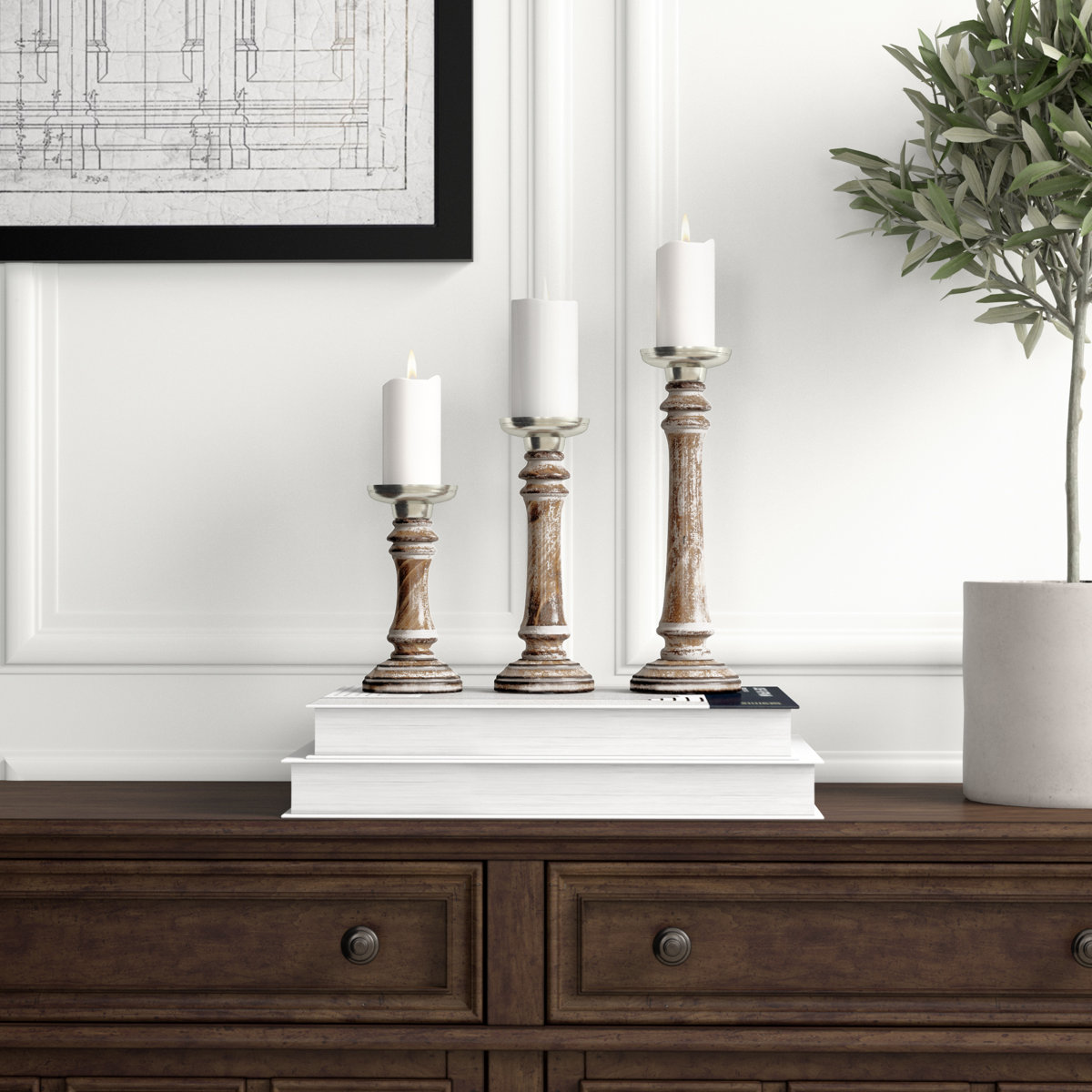 Sand & Stable™ 3 Piece Wood/Metal Candlestick Set & Reviews | Wayfair
