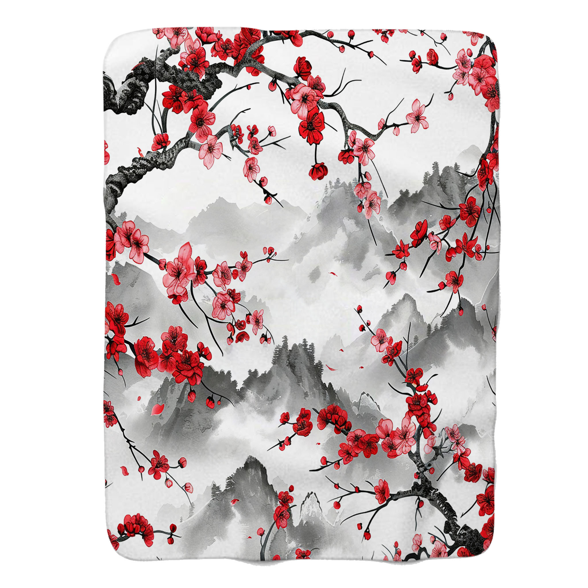 MentionedYou Red Floral Japanese Art - 1 Piece Premium Blanket | Wayfair
