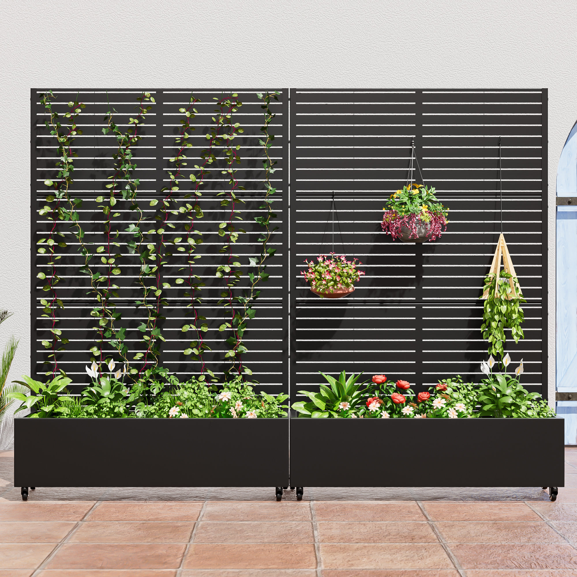 Arlmont & Co. Outdoor Metal Planter Box Raised Garden Beds with Trellis ...