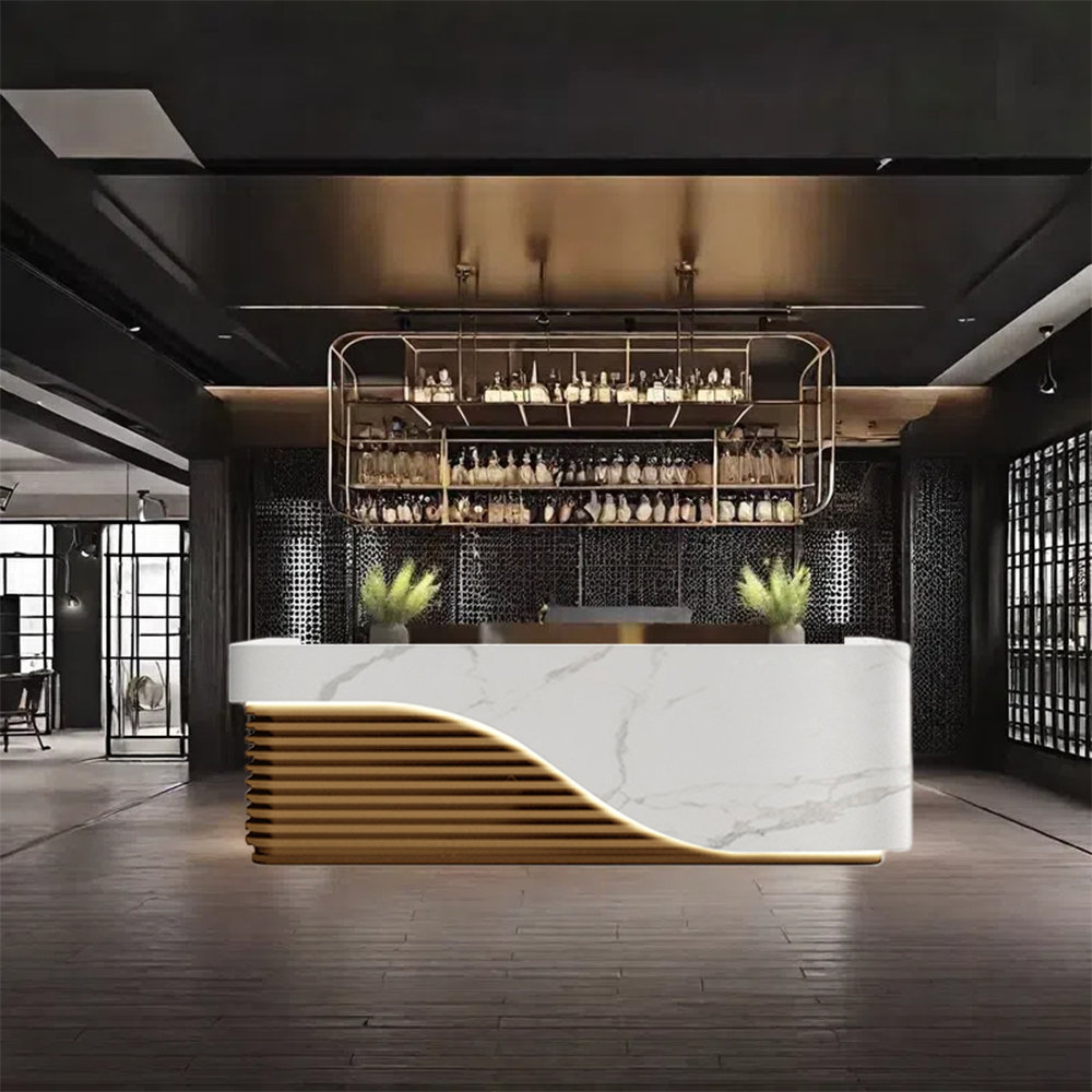 KPXU Bar Counter 102.36" Bar Counter Front Desk with Wine Storage ...