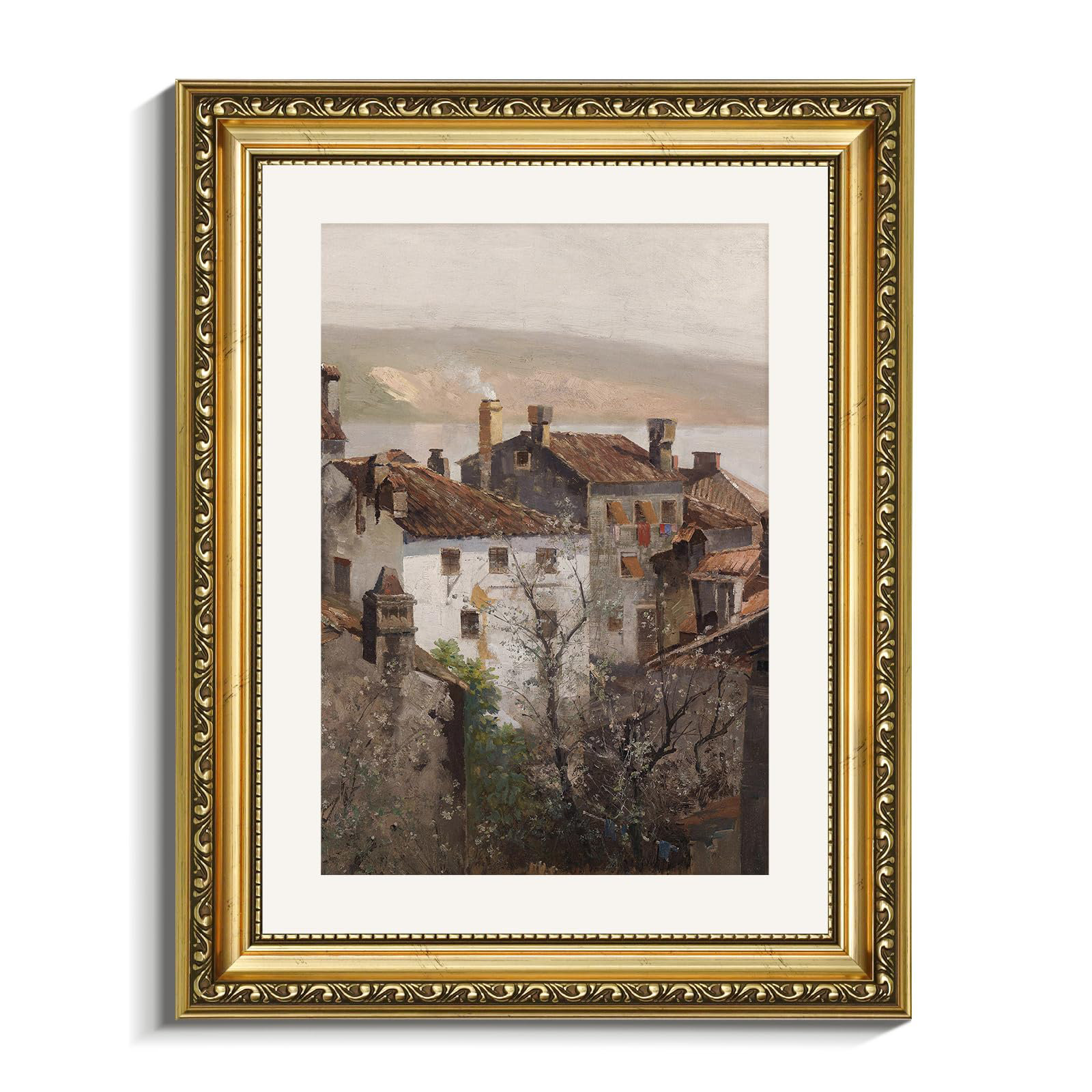 Astoria Grand European Town Landscape Gold Framed Wall Art | Wayfair
