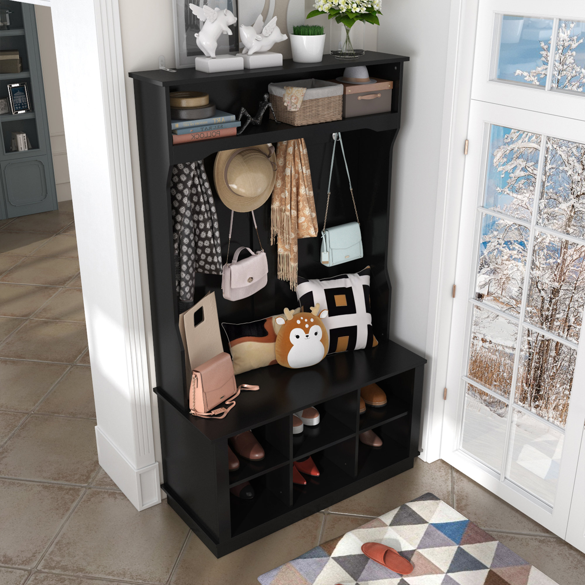 Winston Porter 40'' Wide Hall Tree With Bench And Shoe Storage Cube ...